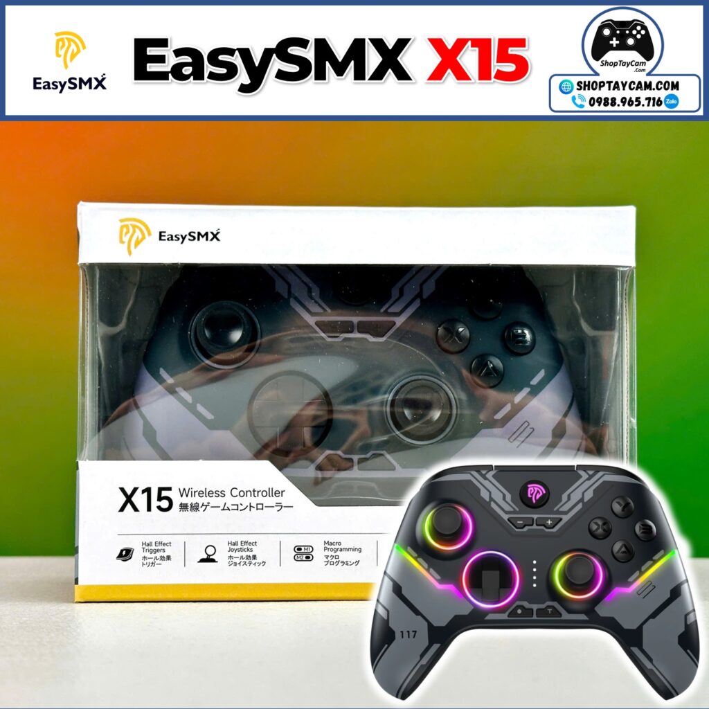 Tay Cầm EasySMX X15 Chính Hãng Không Dây 2.4G, Hall Effect, 1000Hz Chơi FCO, PC, IOS, Android ...